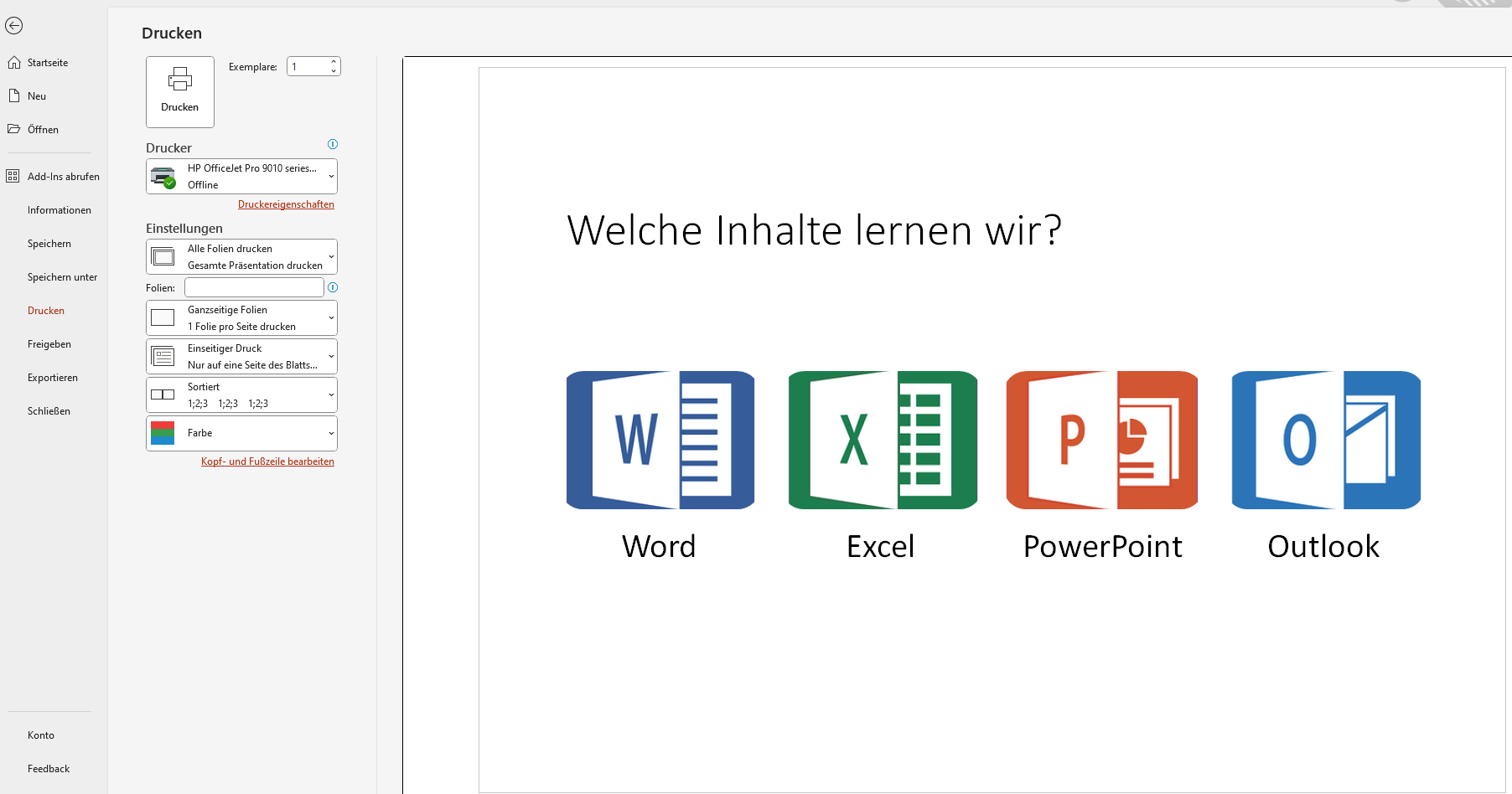 PowerPoint Druckeinstellungen